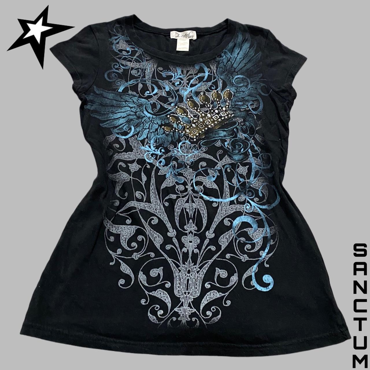 🕷 Y2k grunge emo mcbling crown shirt Angel wing... - Depop