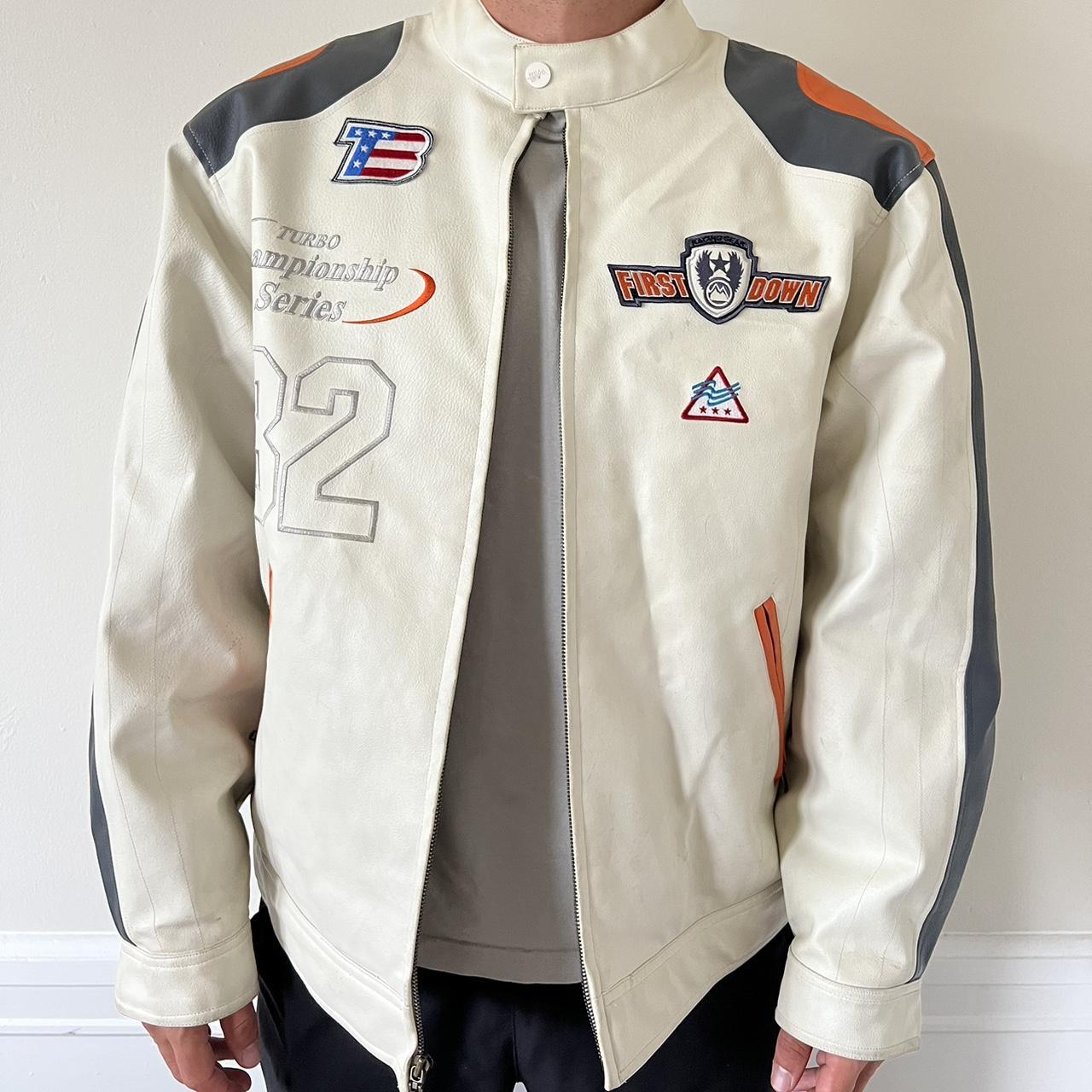 Vintage First Down Racing Leather Jacket Size:... - Depop