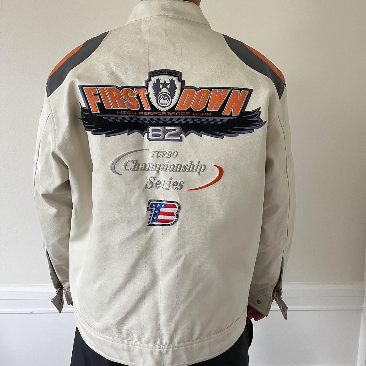 Vintage First Down Racing Leather Jacket Size:... - Depop