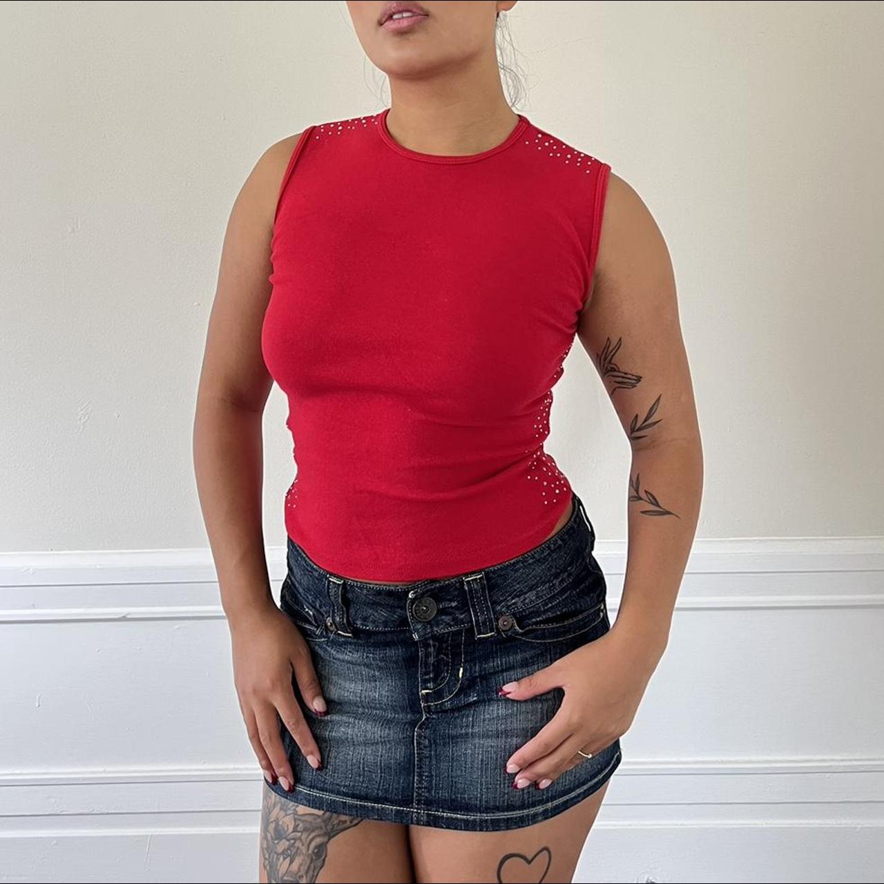 Y2K Sparkly Studded Top | Red Brand: Sirens Size: M... - Depop