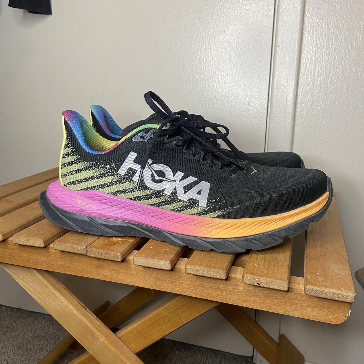 Hoka one of one Mach 5 black rainbow sneakers | Depop