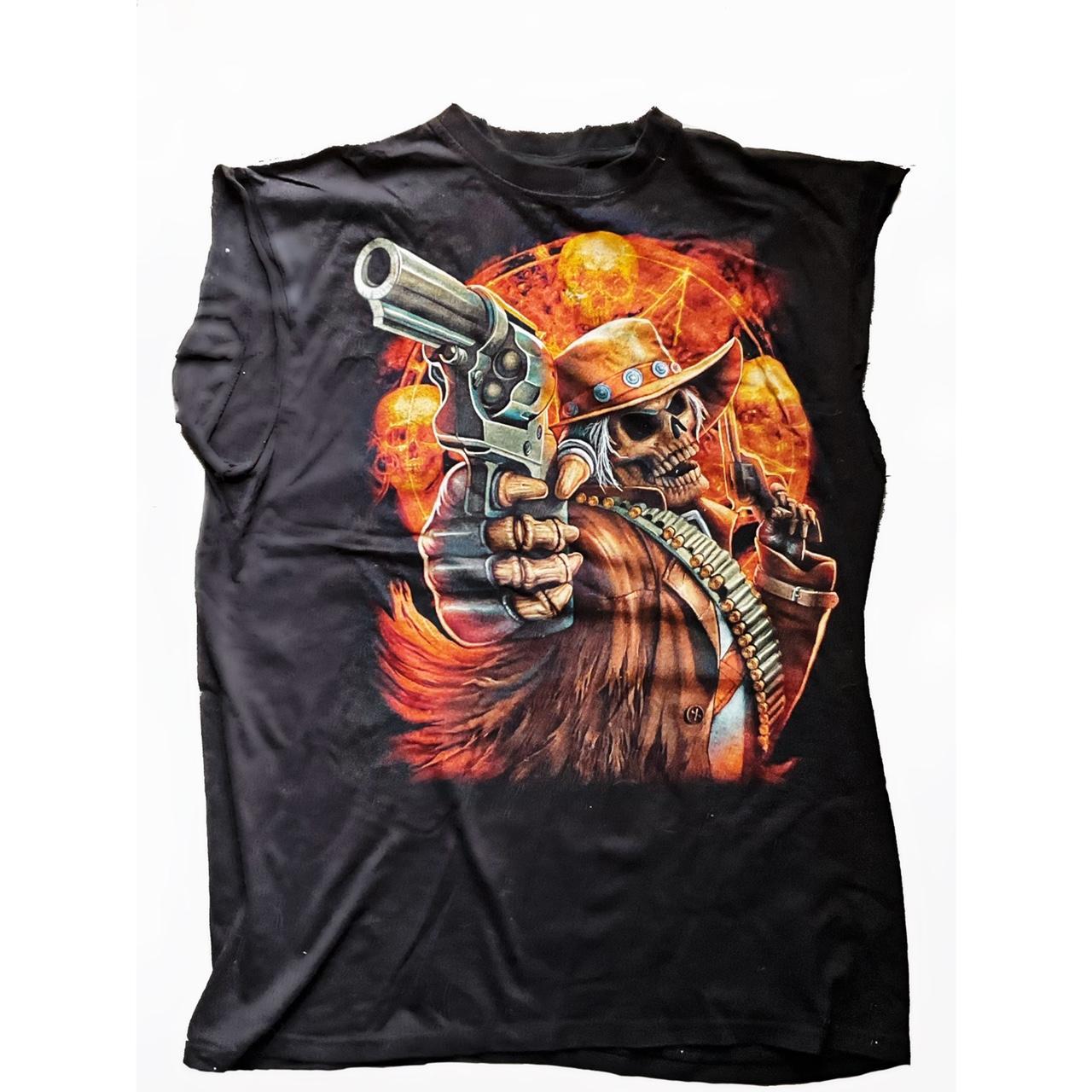 Vintage skull cowboy rocker mens cutoff vest shirt... - Depop