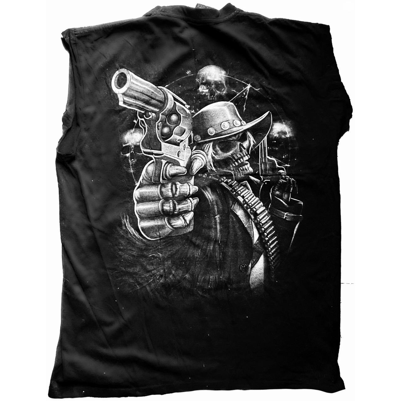 Vintage skull cowboy rocker mens cutoff vest shirt... - Depop