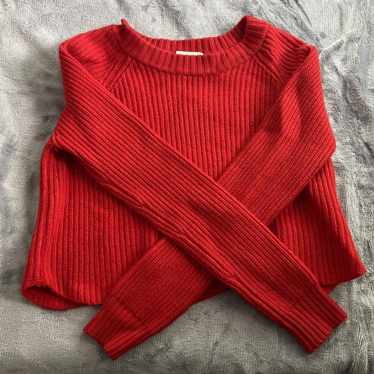 Aritzia Wilfred Red Cropped Sweater with wavy... - Depop