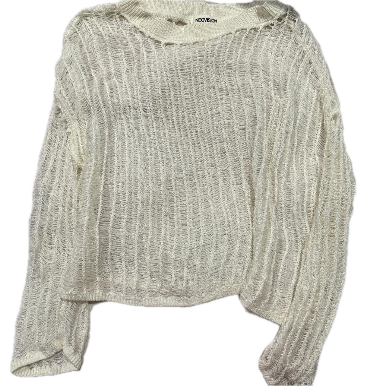 Neovision White Ladder Knit Jumper Destruction... - Depop