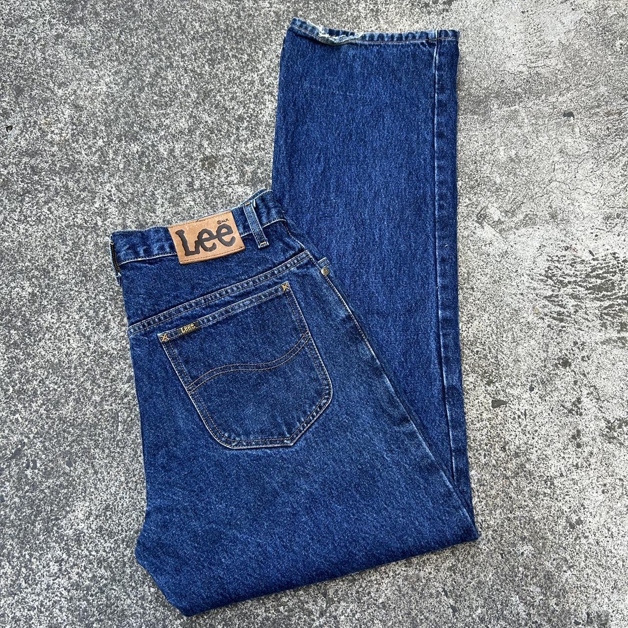 Vintage Lee Heavyweight Dark wash denim relaxed... - Depop