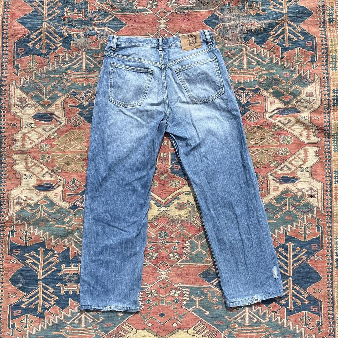 Vintage Japanese embroidered koi fish jeans - blue... - Depop