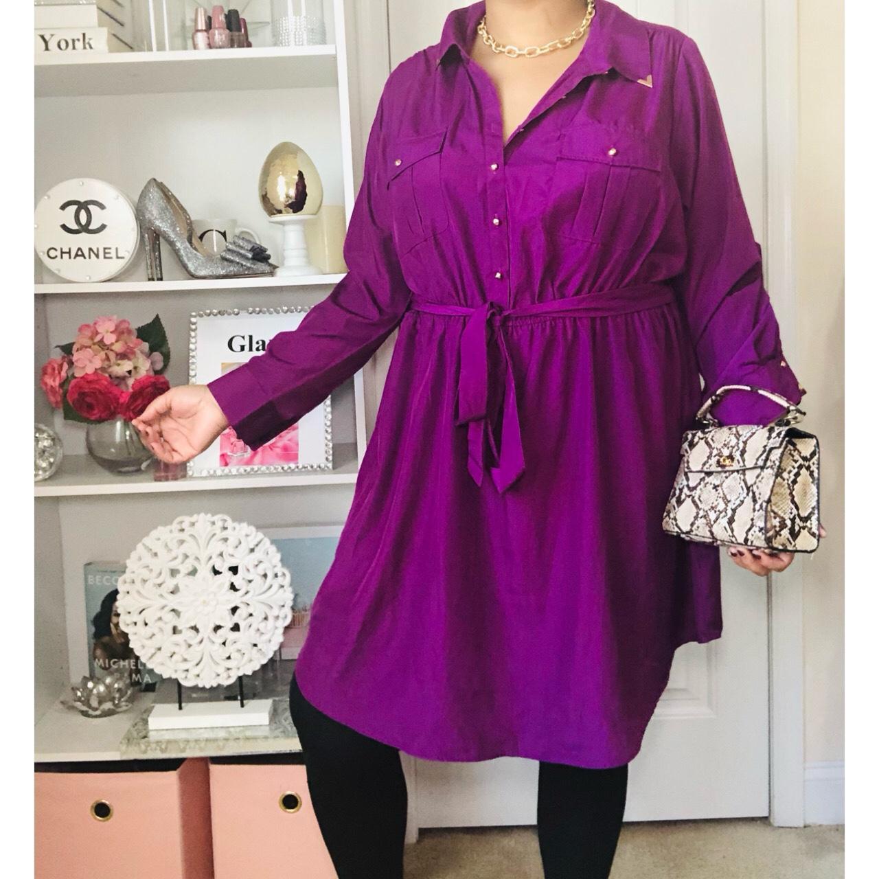 20W Purple & Gold Buttons 1X Stretch tie waist Long... - Depop