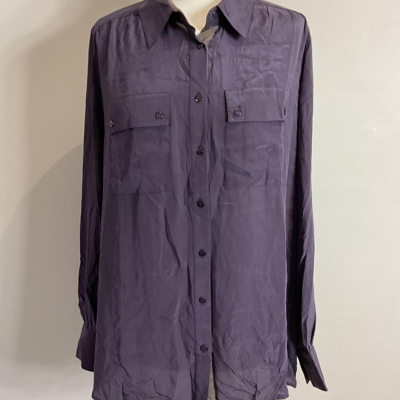 BNWT M&S purple 100% silk button up chest pockets... - Depop