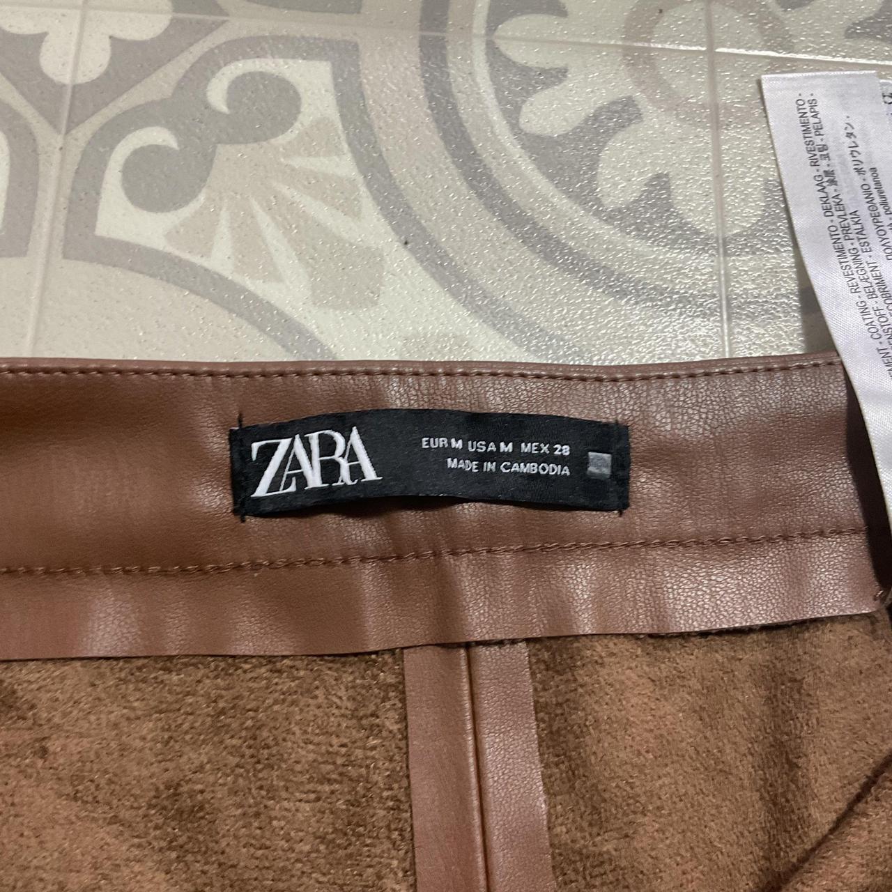 Zara Caramel brown faux leather high waist slim... - Depop