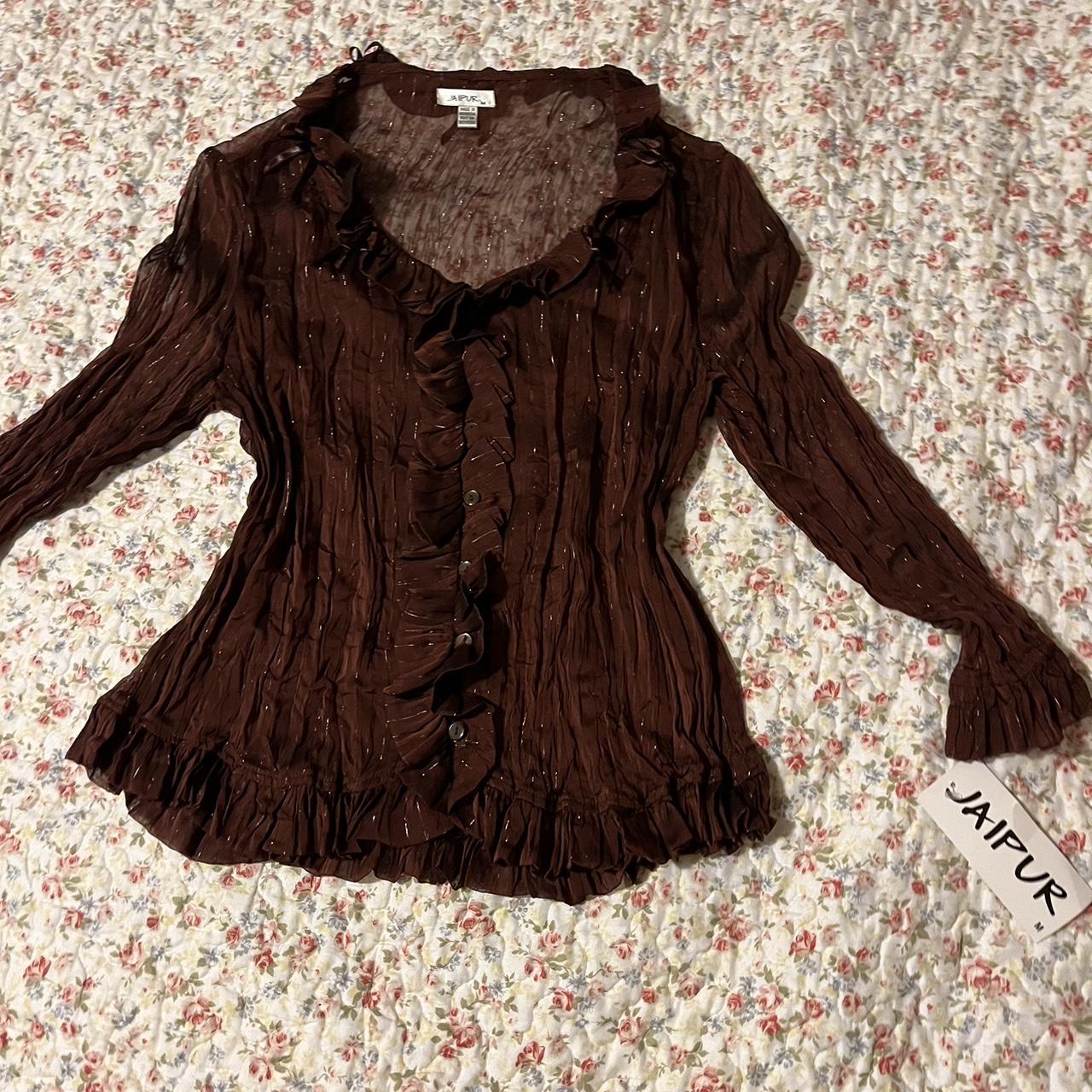 Beautiful vintage frilly ruffled button up blouse... - Depop