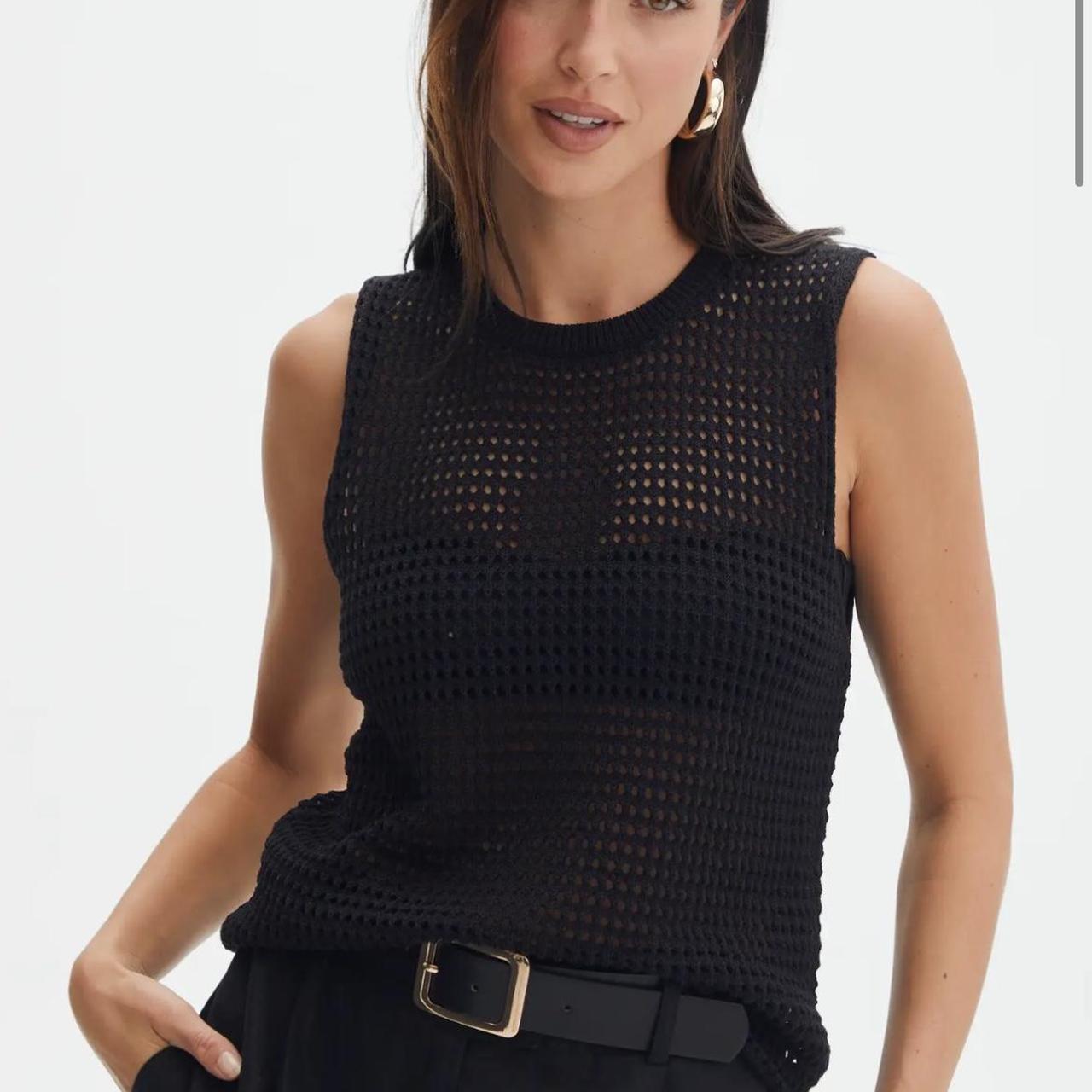 Glassons crochet style black knit singlet top Size... - Depop