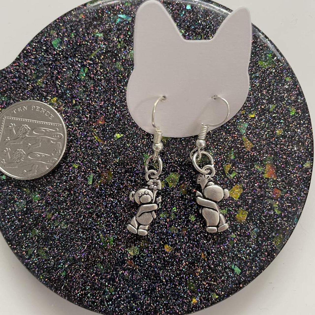 silver teddy bear earrings on silver hooks silver... - Depop