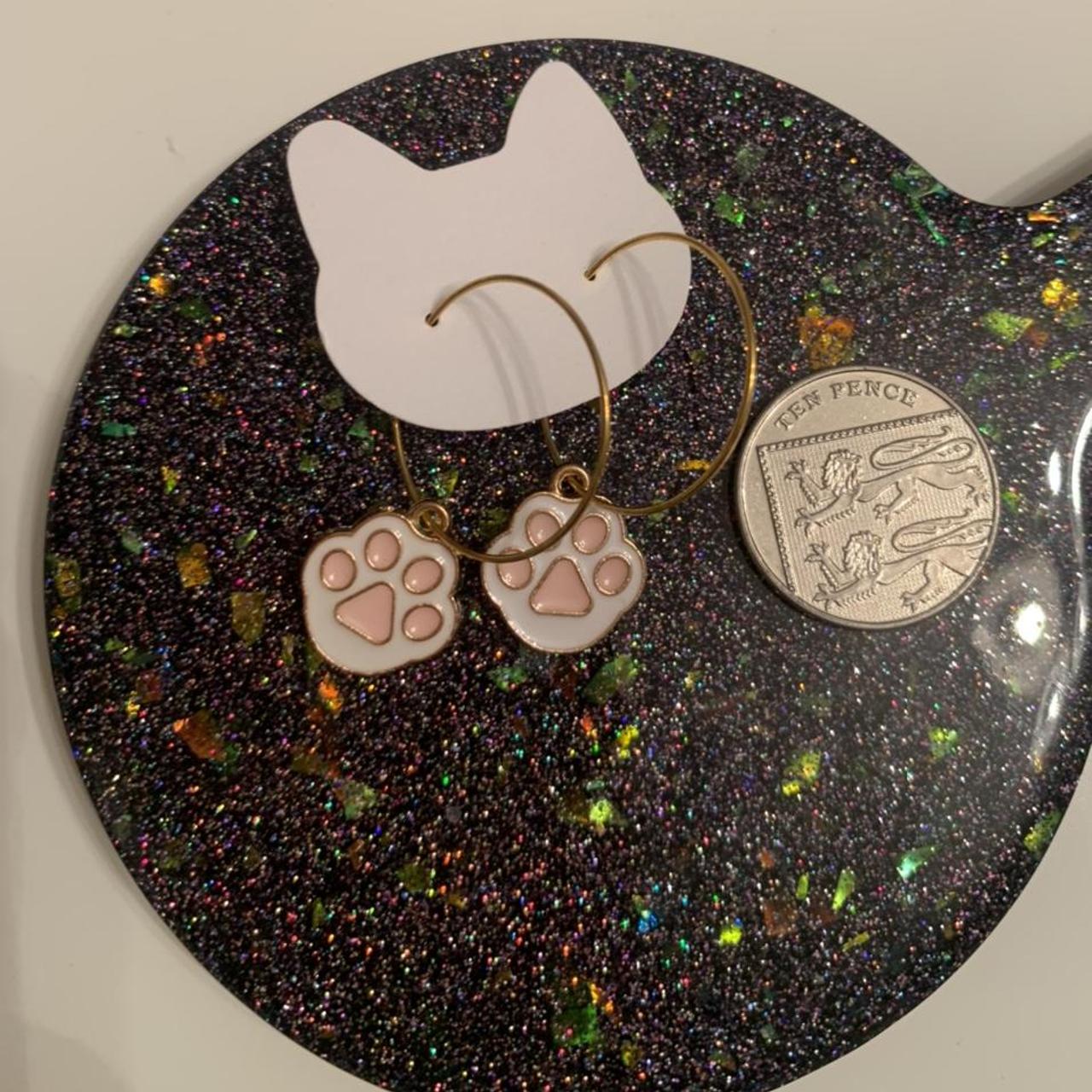 white paw on gold hoop earrings gold plated hoops -... - Depop