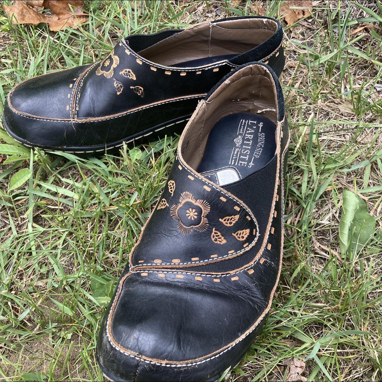 Spring Step Women's Black and Brown Clogs | Depop