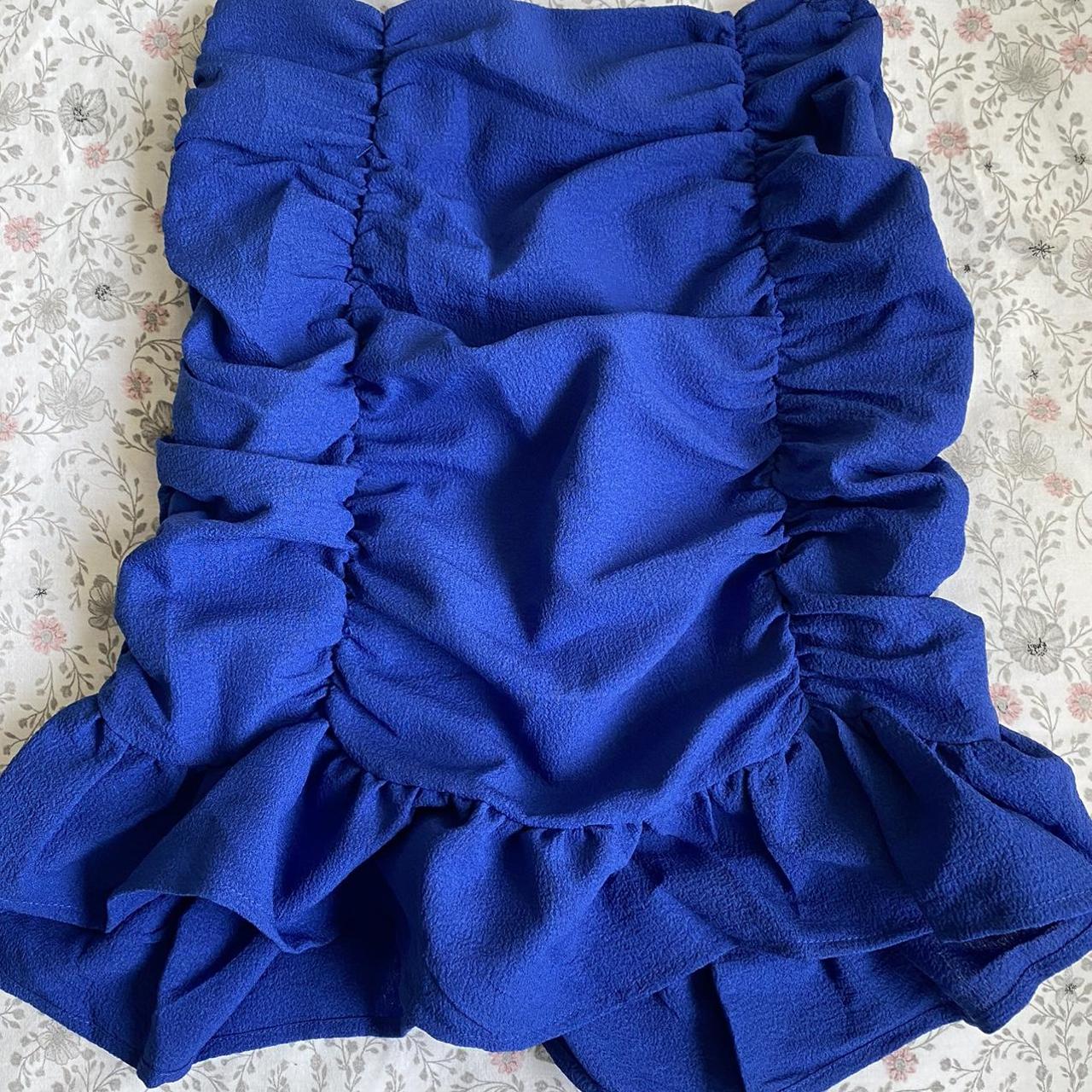 Royal blue ruffle mini skirt Size S fits 6/8... - Depop