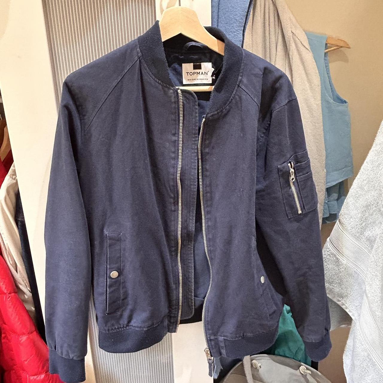Top man bomber jacket size medium navy really good... - Depop