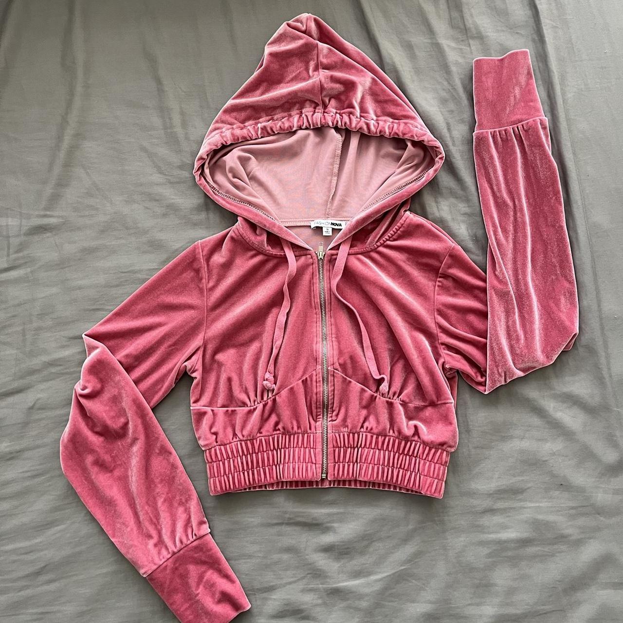 pink velvet crop zip up jacket - super cute only... - Depop