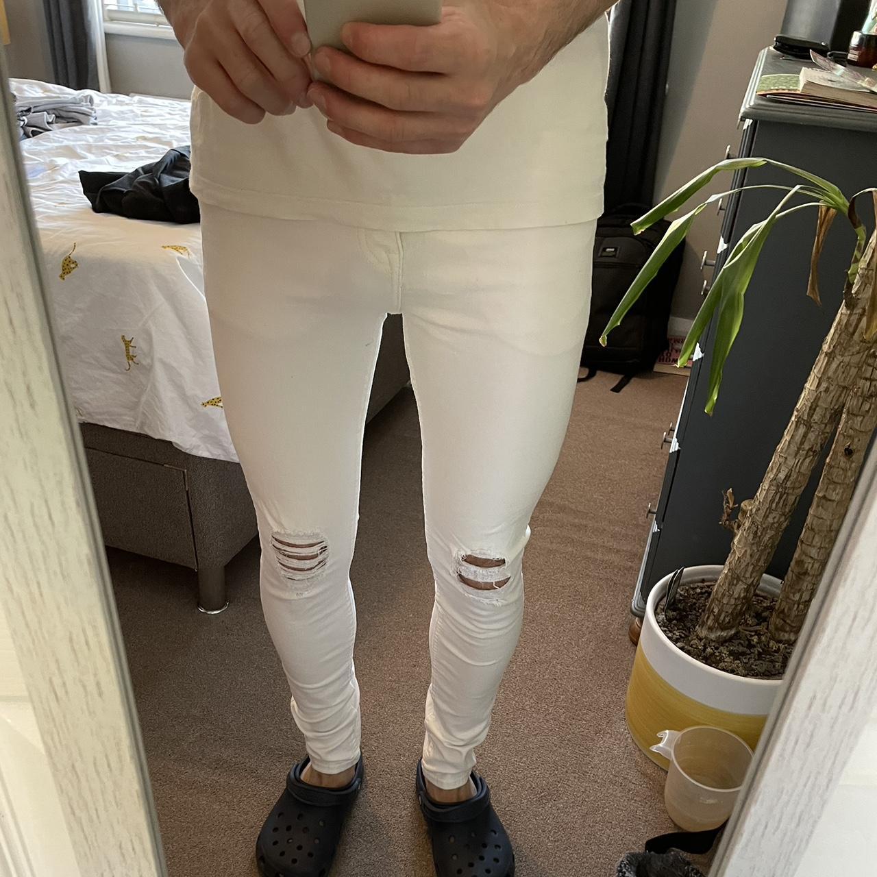 New look men’s white super skinny ripped jeans,... - Depop