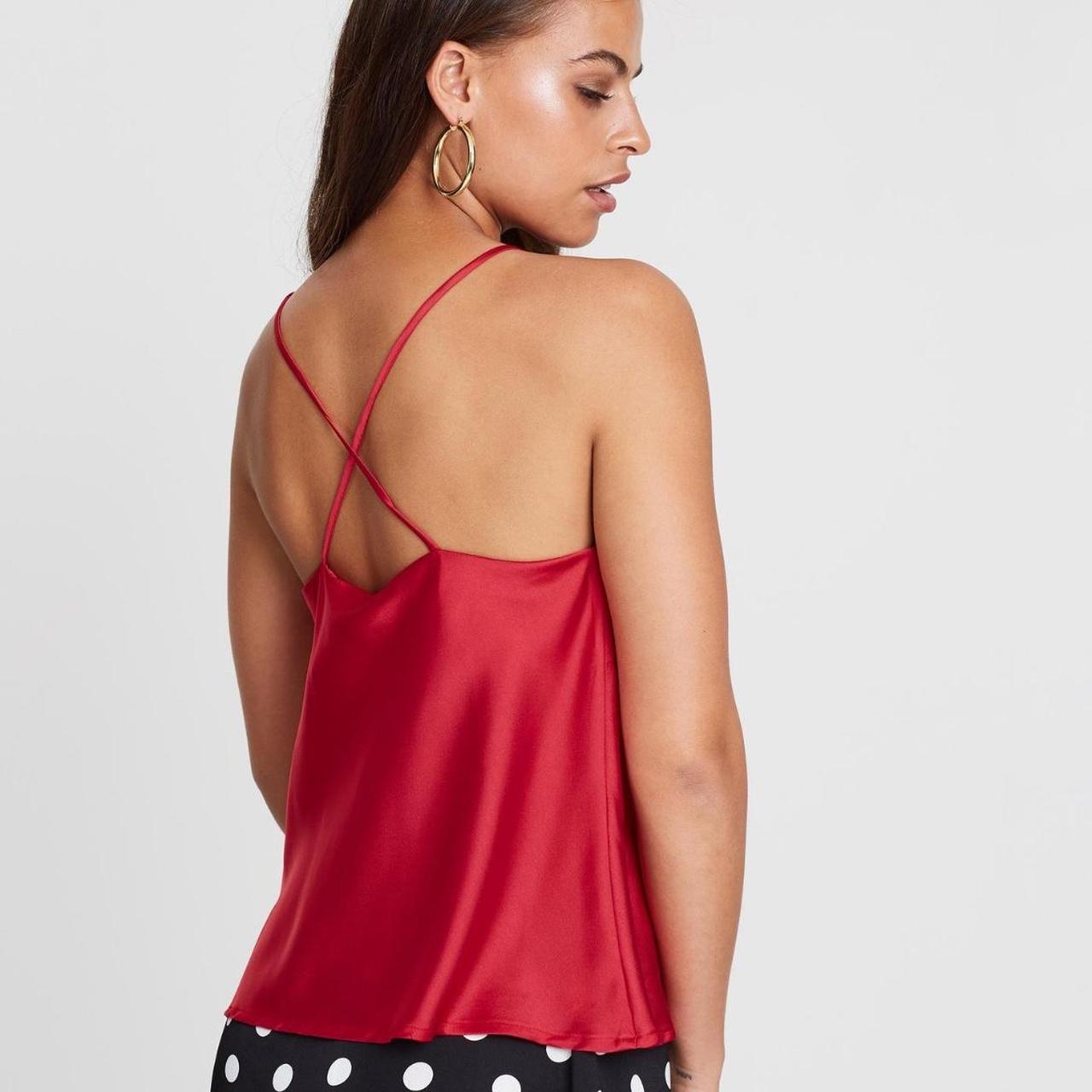 DAZIE RED SATIN TOP red silky singlet top with... - Depop