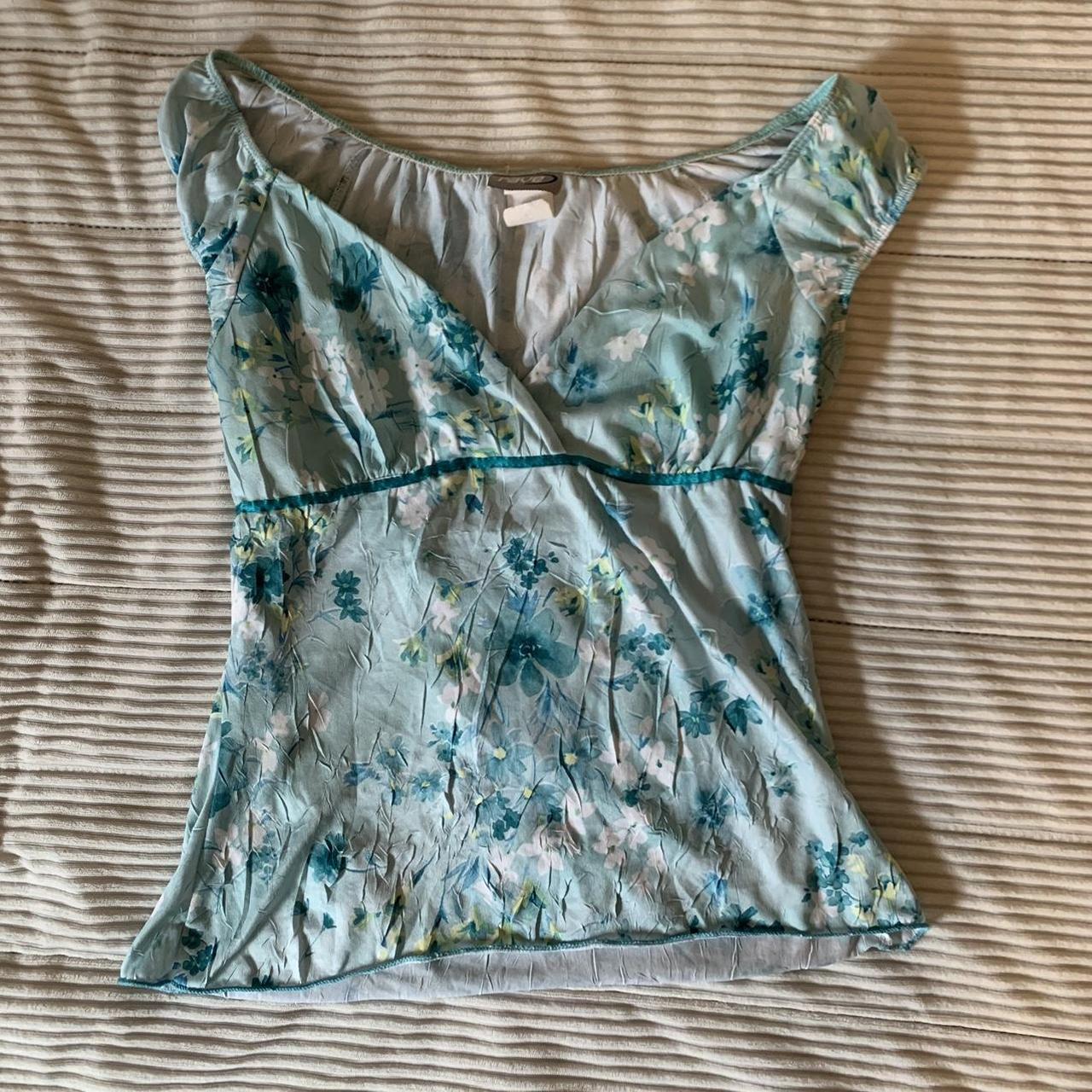 Rave baby blue floral shirt - blue ribbon ties in... - Depop