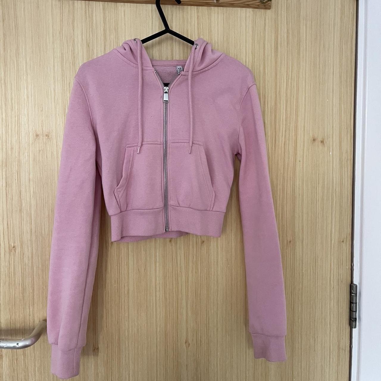 cutest pink cropped zip up hoodie perfect for the... - Depop