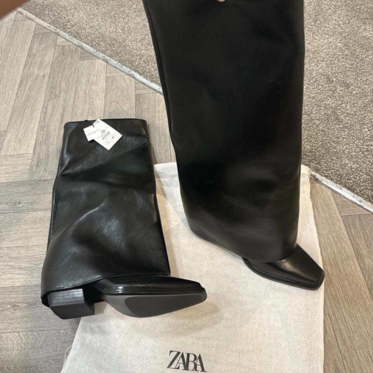Black Zara fold over boots brand new with tags never... - Depop