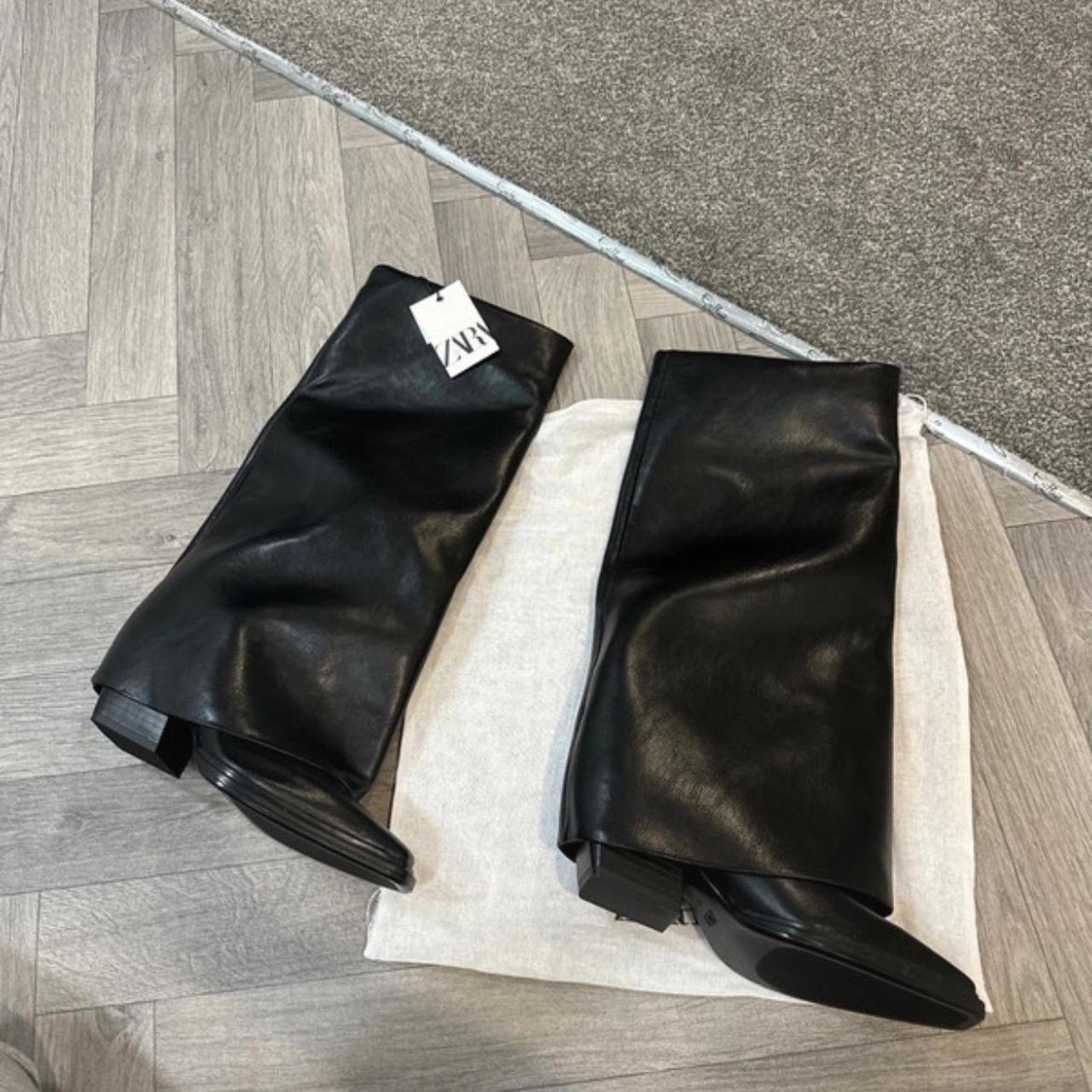 Black Zara fold over boots brand new with tags never... - Depop