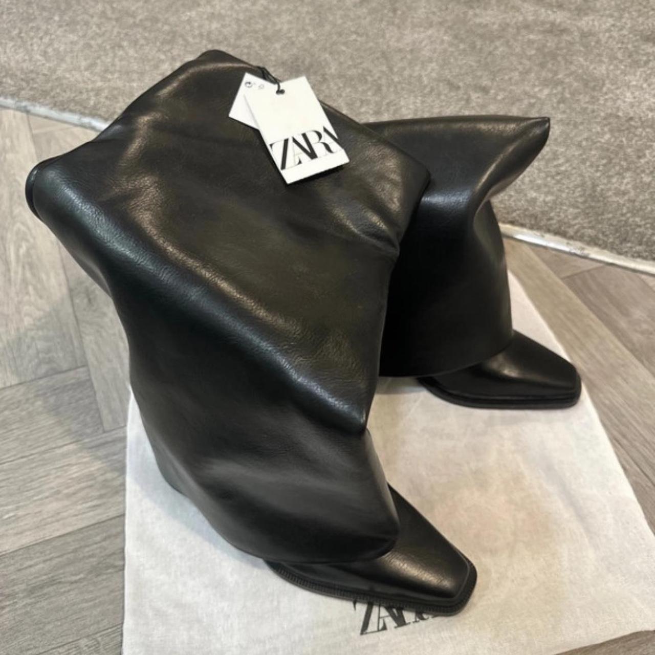 Black Zara fold over boots brand new with tags never... - Depop