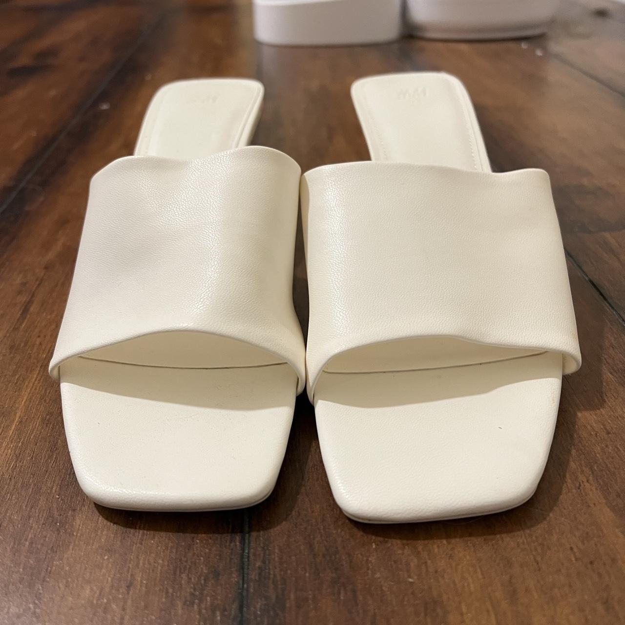 White kitten heeled mules, very versatile, super... - Depop