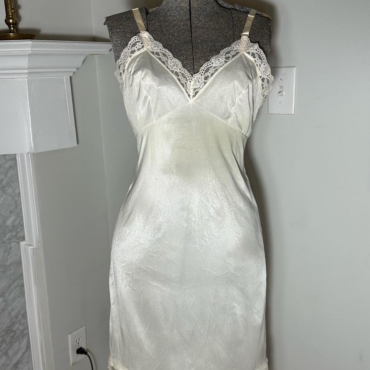 Vintage White silk slip dress with lace trim and... - Depop