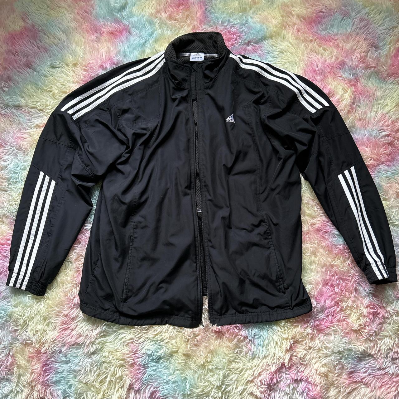 Adidas black and white track jacket #90s #y2k zipper... - Depop
