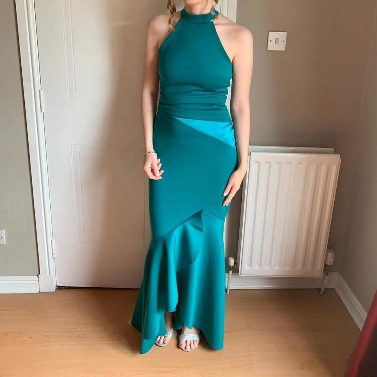 Lipsy prom dress, teal maxi with halterneck Size... - Depop
