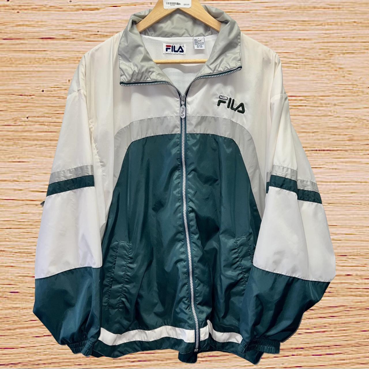 Fila Men's Green and White Jacket | Depop