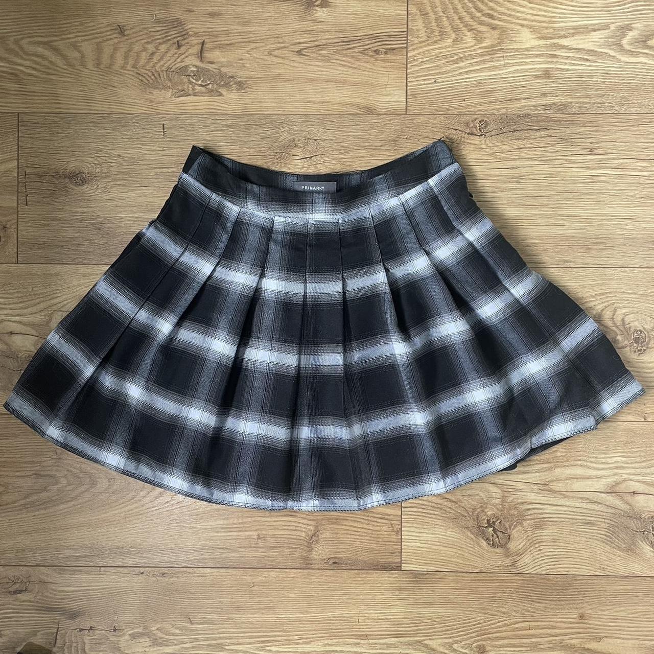 pleated black and white plaid/tartan skirt only worn... - Depop