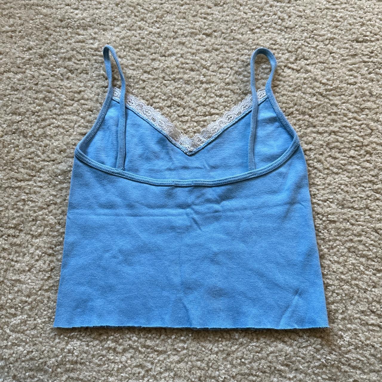 Brandy Melville blue lace trim tank top #croptop... - Depop