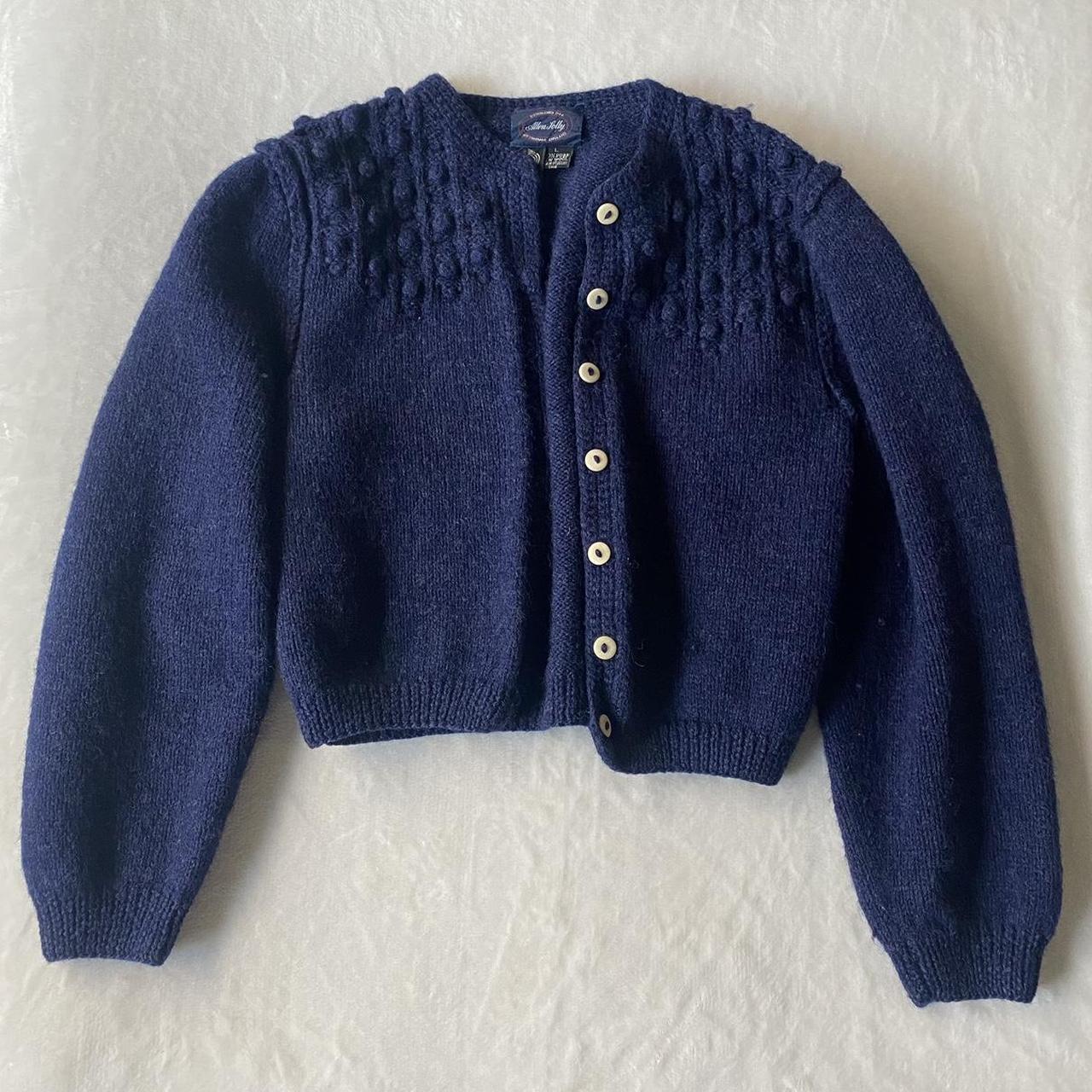 blue vintage 100% wool cardigan, so cute but it’s... - Depop