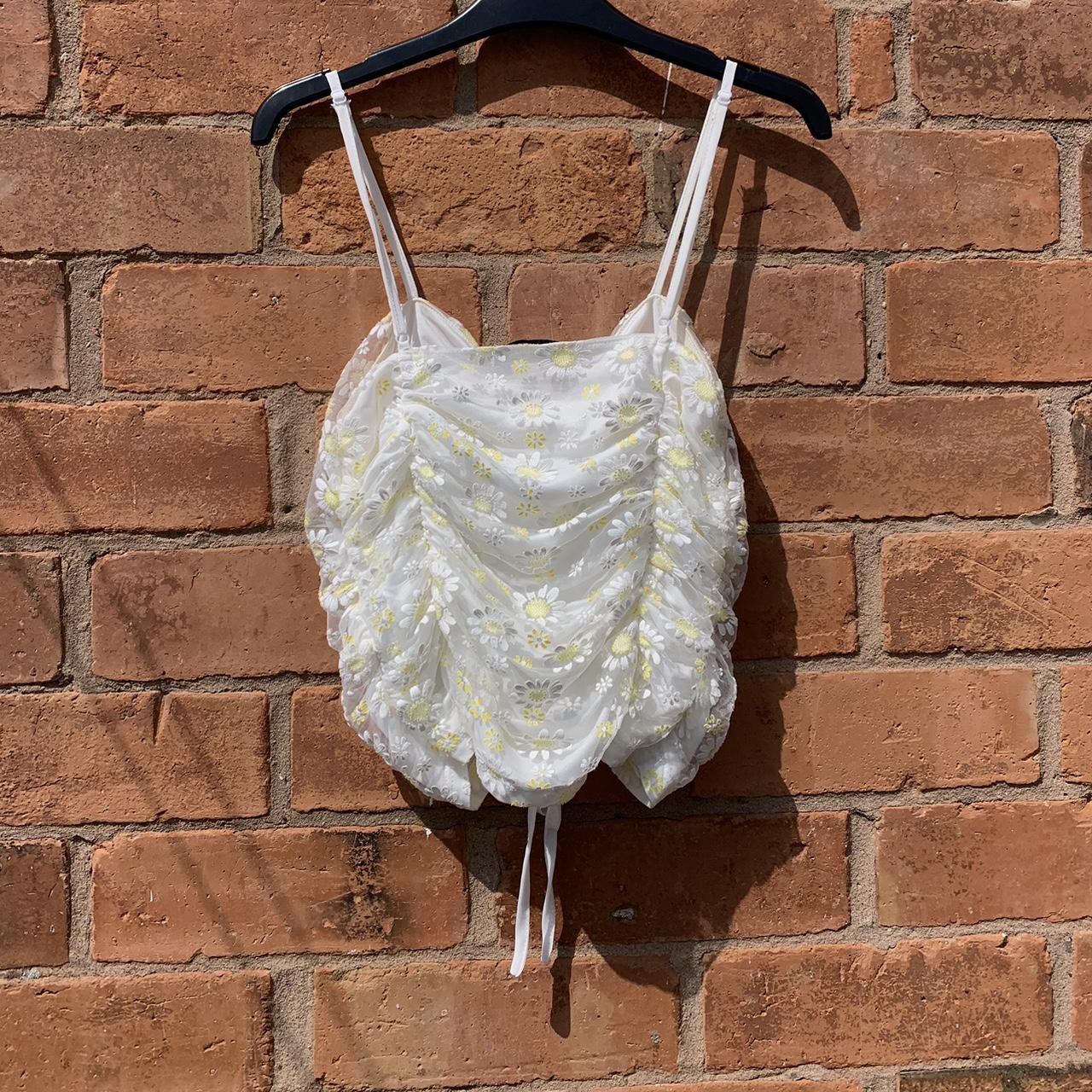 🤍 Daisy mesh cami top Micro mesh daisy embroidered... - Depop