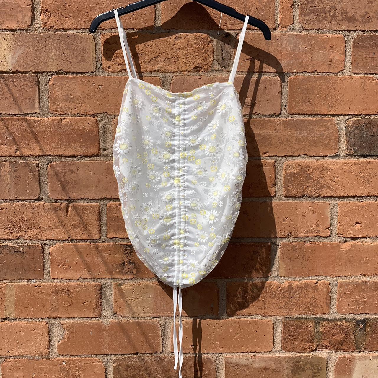 🤍 Daisy mesh cami top Micro mesh daisy embroidered... - Depop