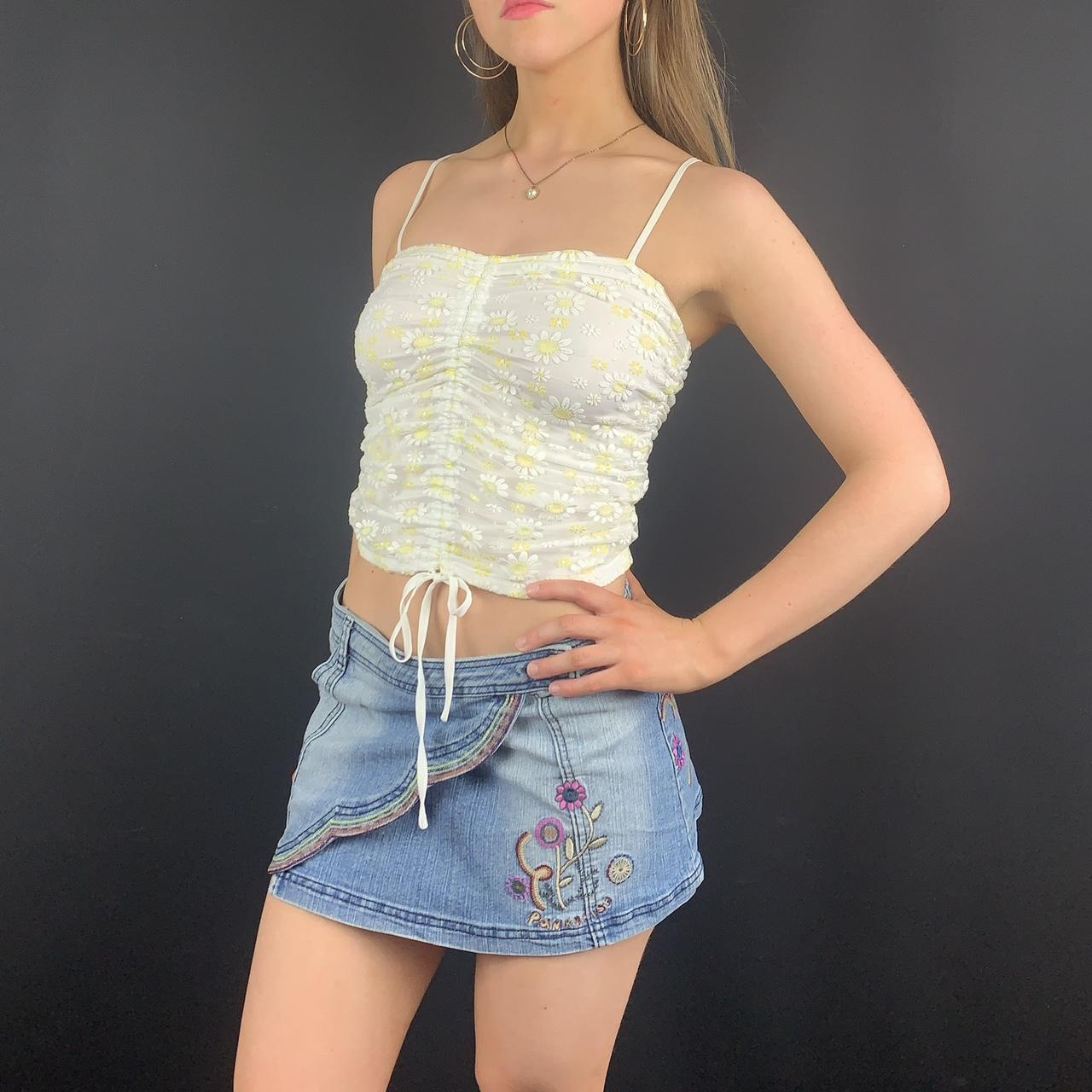 🤍 Daisy mesh cami top Micro mesh daisy embroidered... - Depop