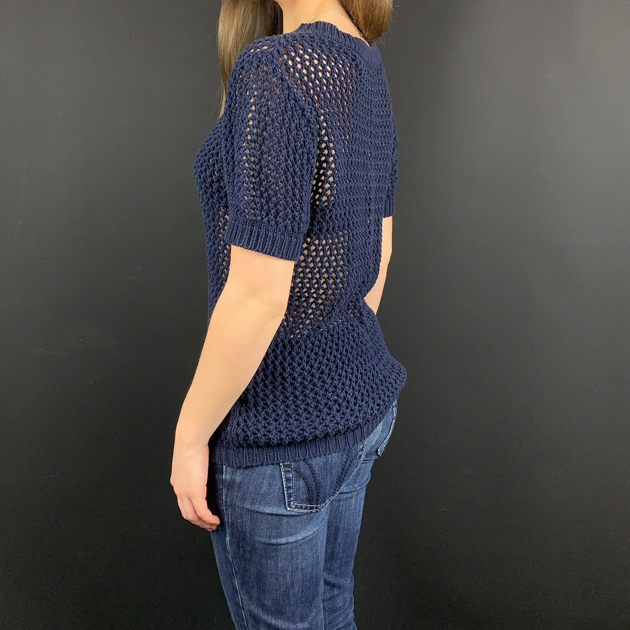 💙Agnes b crochet knit jumper Navy mesh hole-knit... - Depop