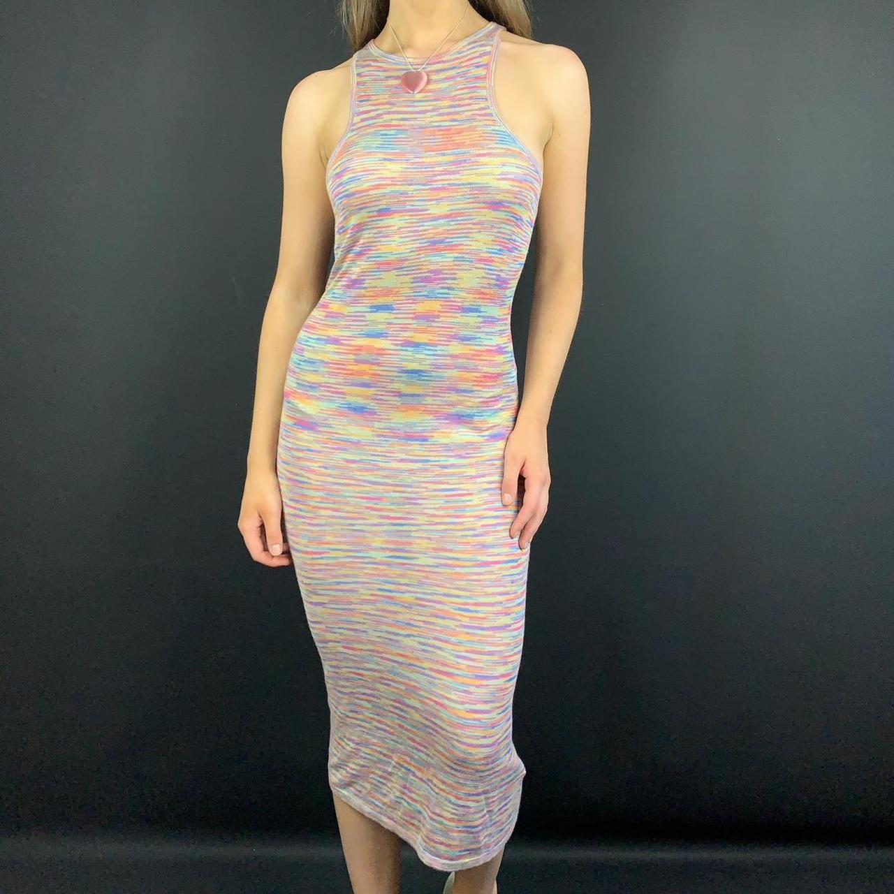 💜 Multicoloured knit midi dress Thin knit racer... - Depop