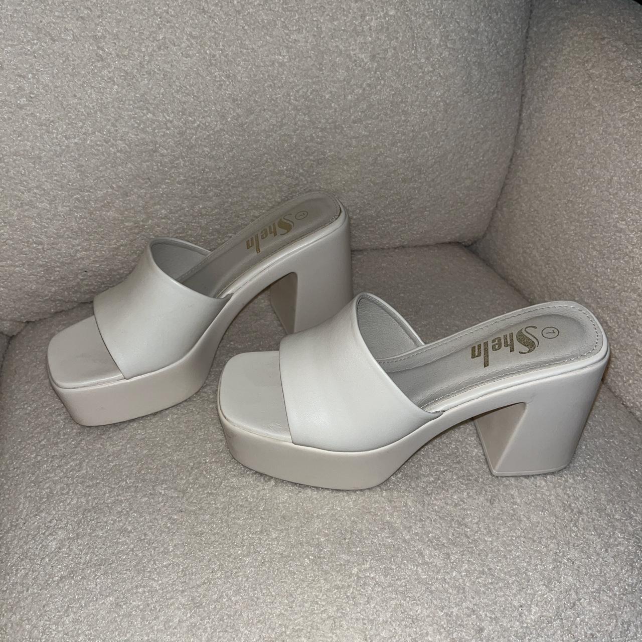 SHEIN platform white heels faux leather,... - Depop