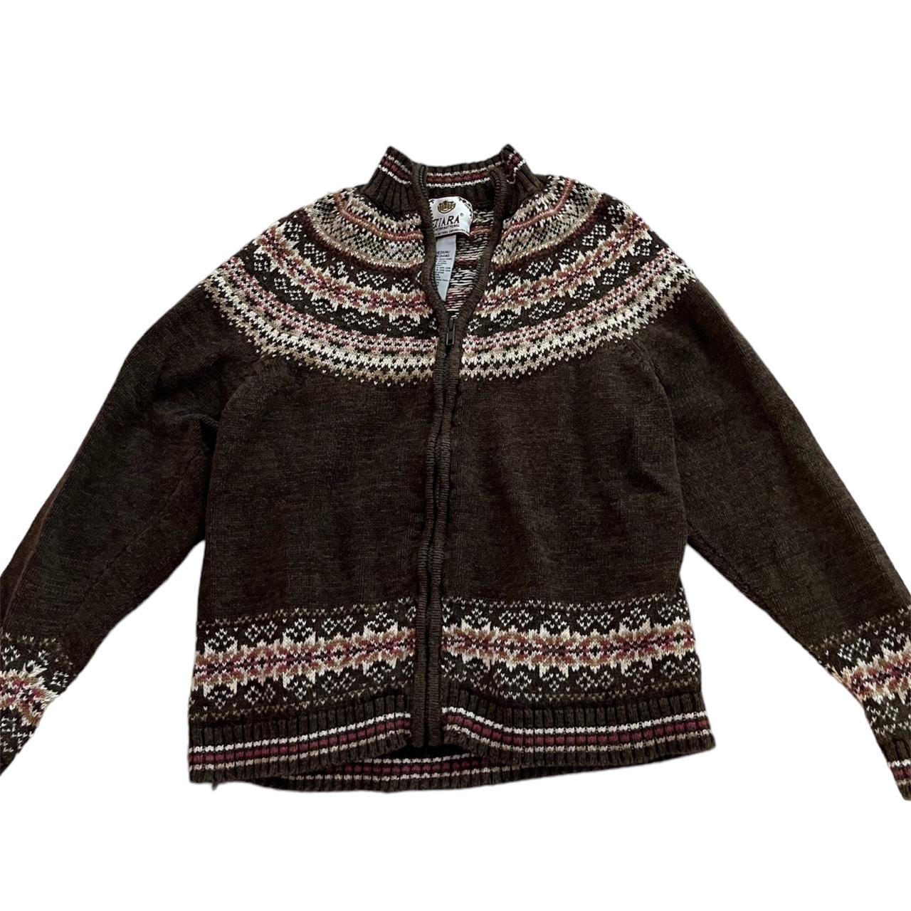 Tiara International Women's Brown and Pink Jumper | Depop