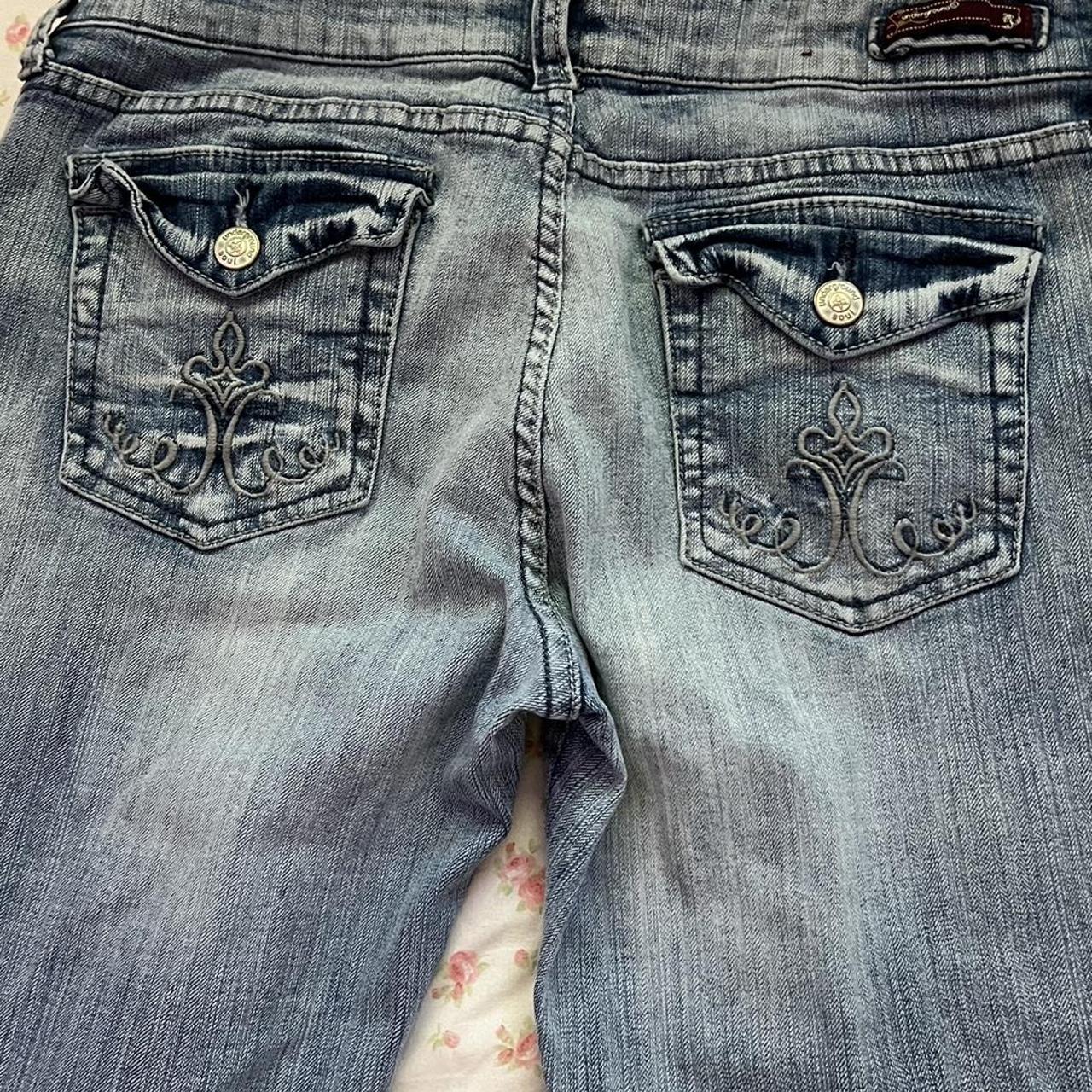 y2k lowrise flare jeans adorable soul underground... - Depop