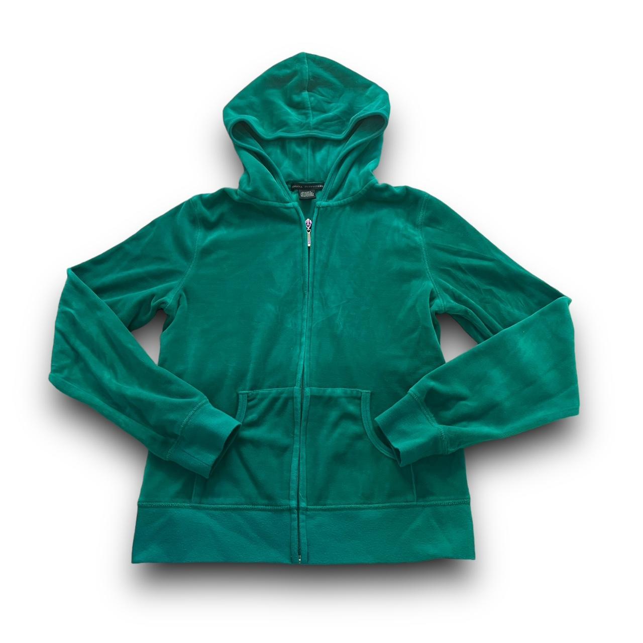 y2k velour hoodie adorable sea green/blue velour... - Depop