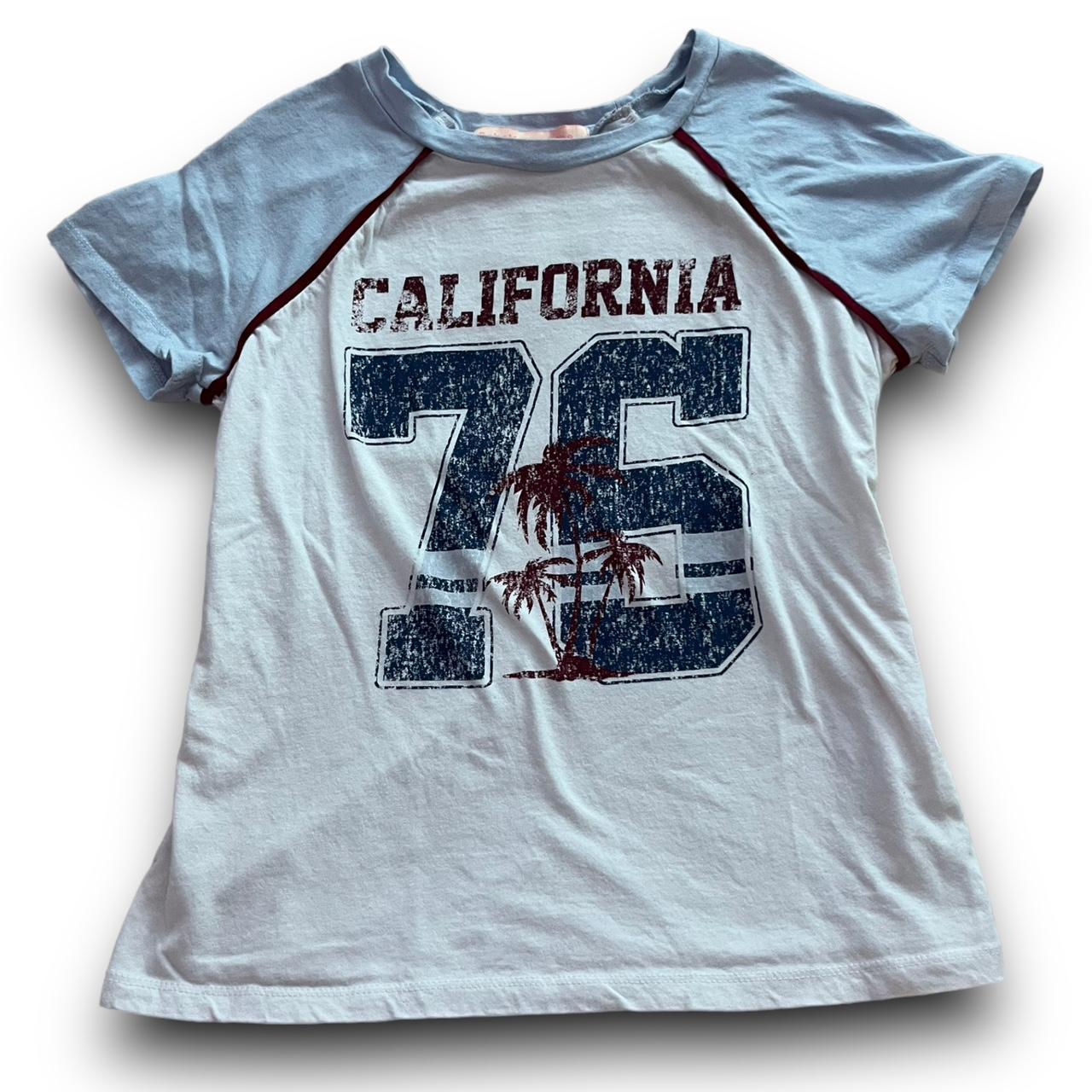 sporty y2k graphic tee super cute blue and white... - Depop