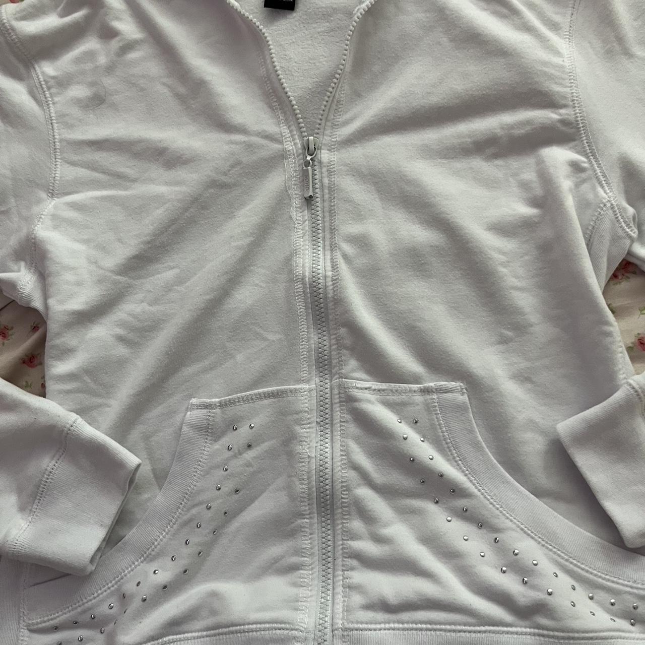cyber y2k zip up super cute white zip up hoodie... - Depop