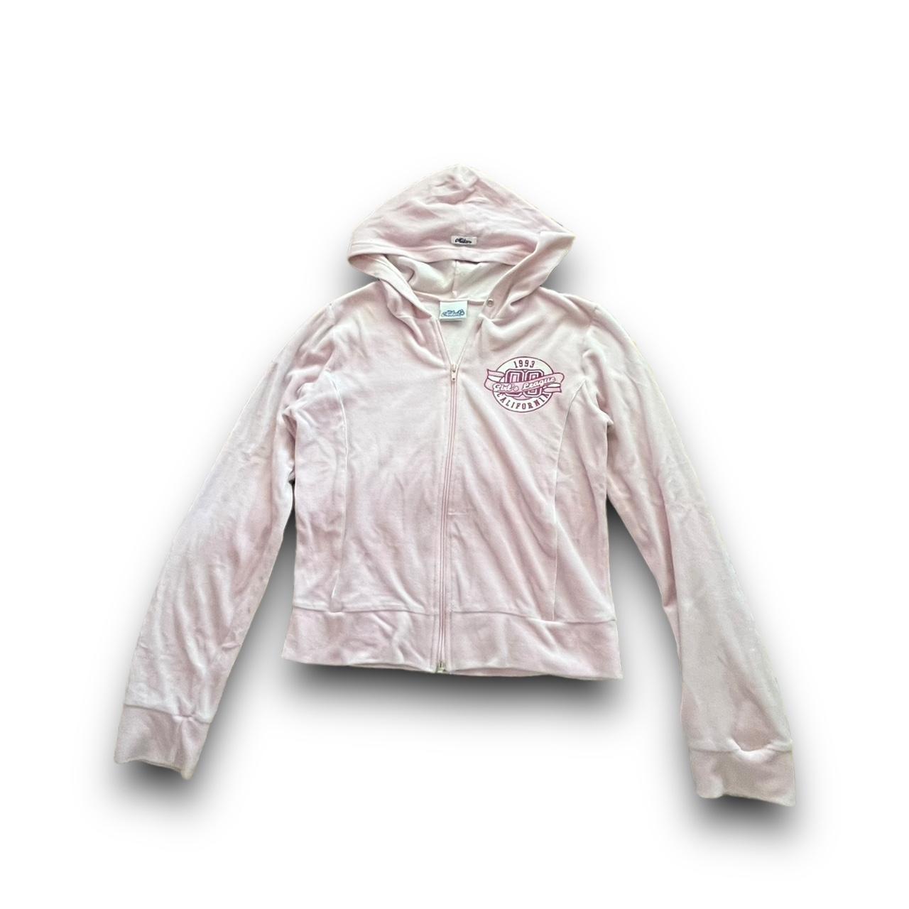sporty y2k velour jacket super cute baby pink... - Depop