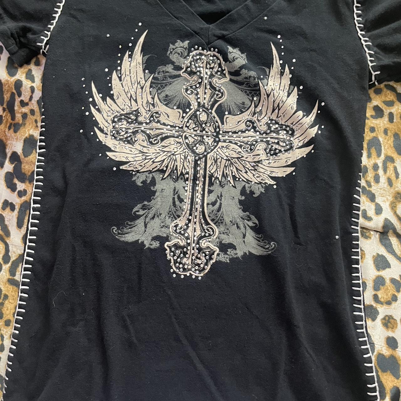 cyber y2k top super cute black grunge t-shirt with... - Depop